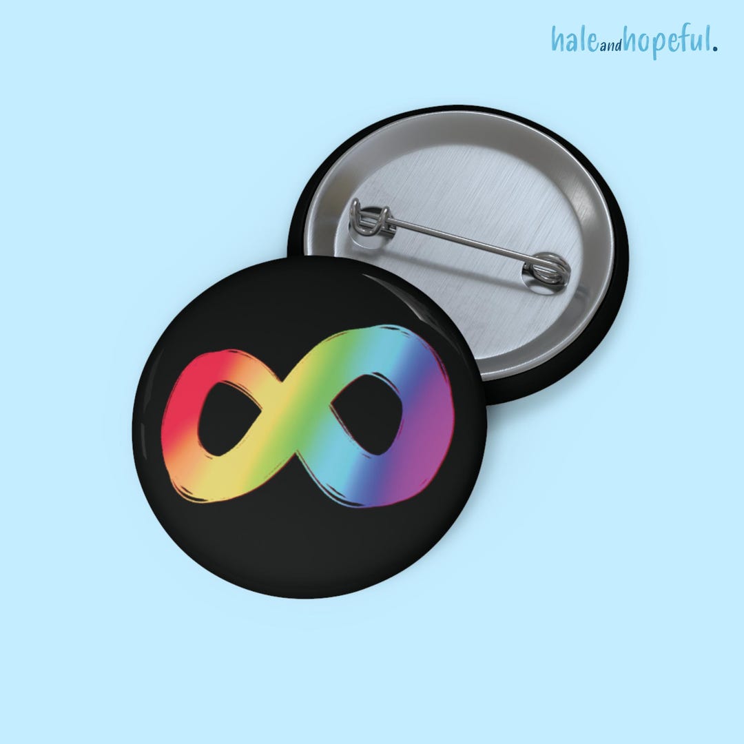 Rainbow Infinity Symbol, Neurodivergent Pride Badge on Black Background ...