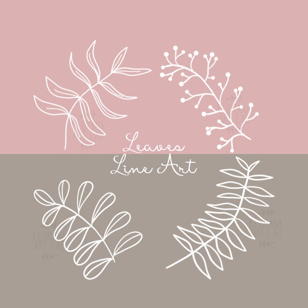 White Leaves Clipart Floral Botanical Line Art Clip Digital Sticker ...