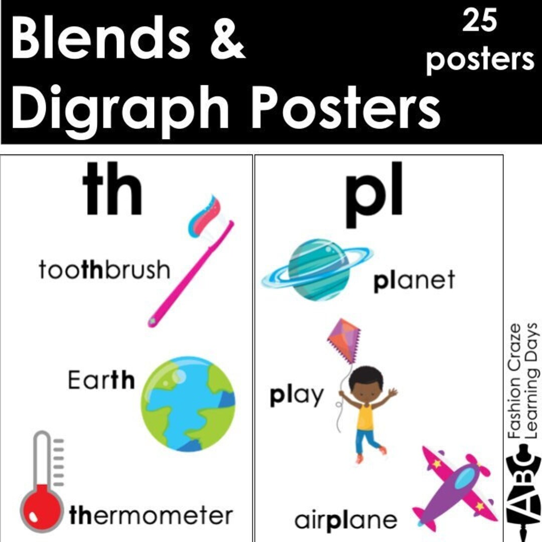 Blends Posters and Digraph Posters for K-2 Word Walls and Bulletin ...