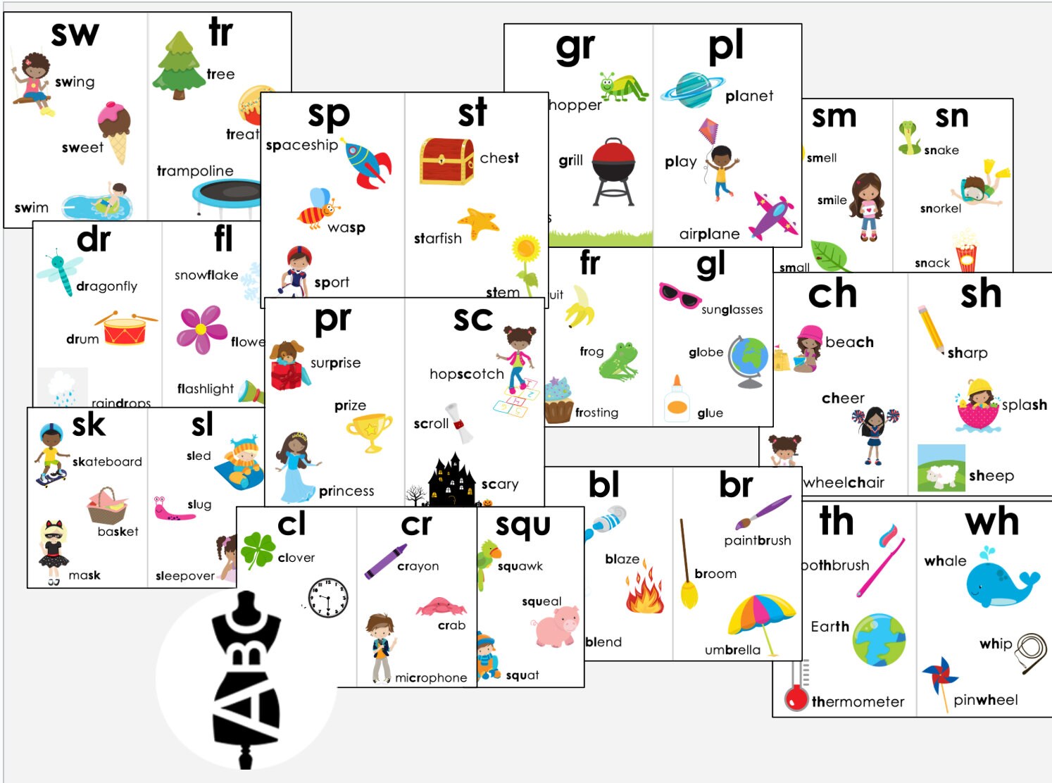 Blends Posters and Digraph Posters for K-2 Word Walls and Bulletin ...