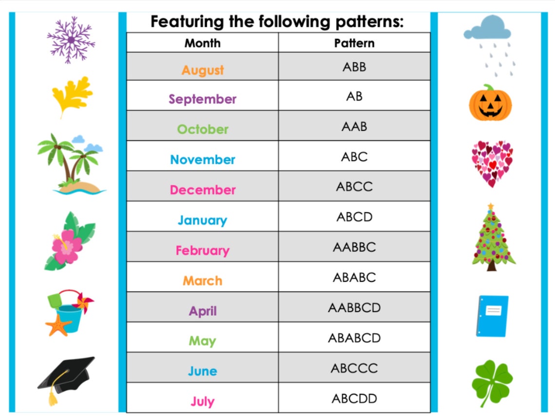 Classroom Calendar for K-1 - Featuring a New Pattern for Each Month - Etsy