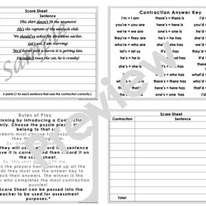 Contraction Puzzles - Grammar Activities - Etsy