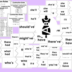 Contraction Puzzles - Grammar Activities - Etsy