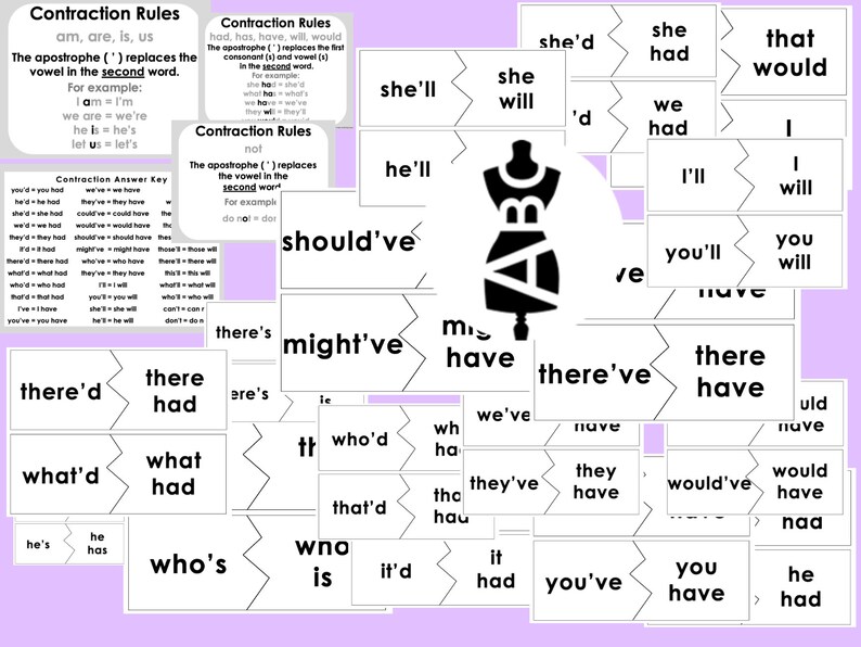 Contraction Puzzles - Grammar Activities - Etsy