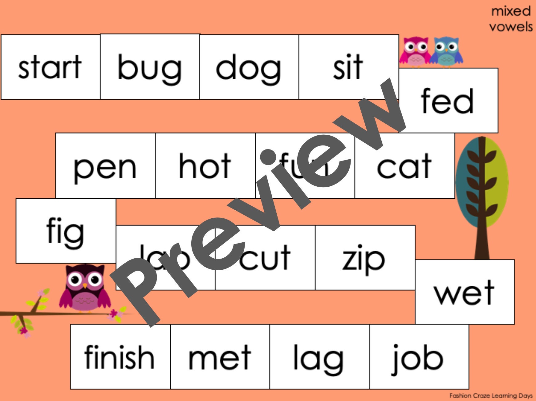 Short Vowel CVC Game Boards - Etsy