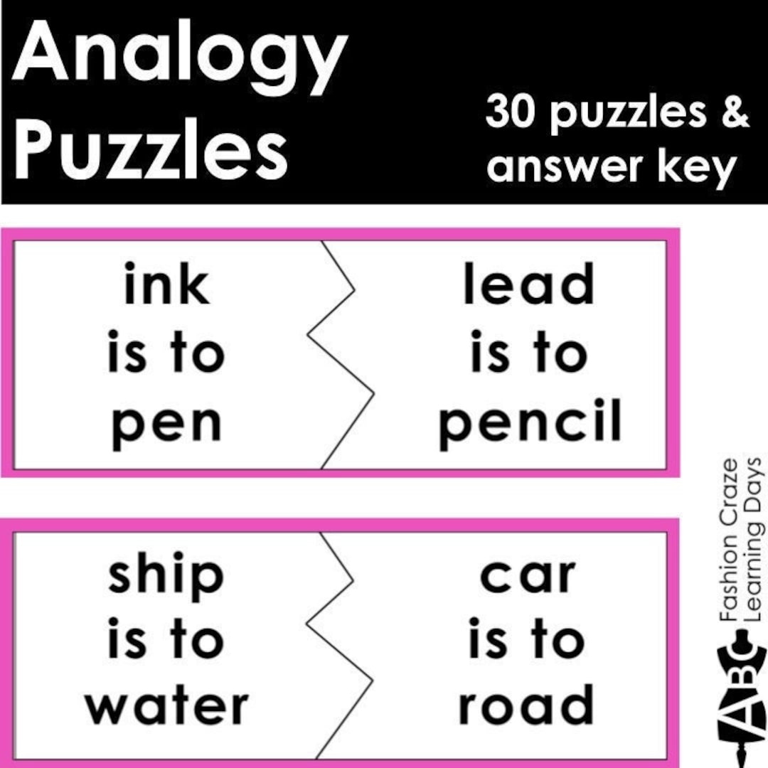 Analogy Puzzles - Grammar Activities - Etsy