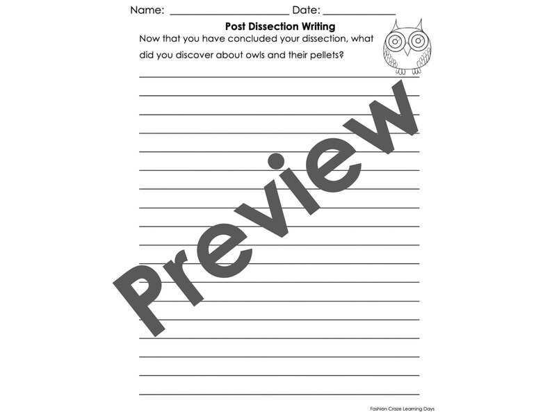 Owl Pellet Dissection - Pre, During and Post Notes and Graphic ...