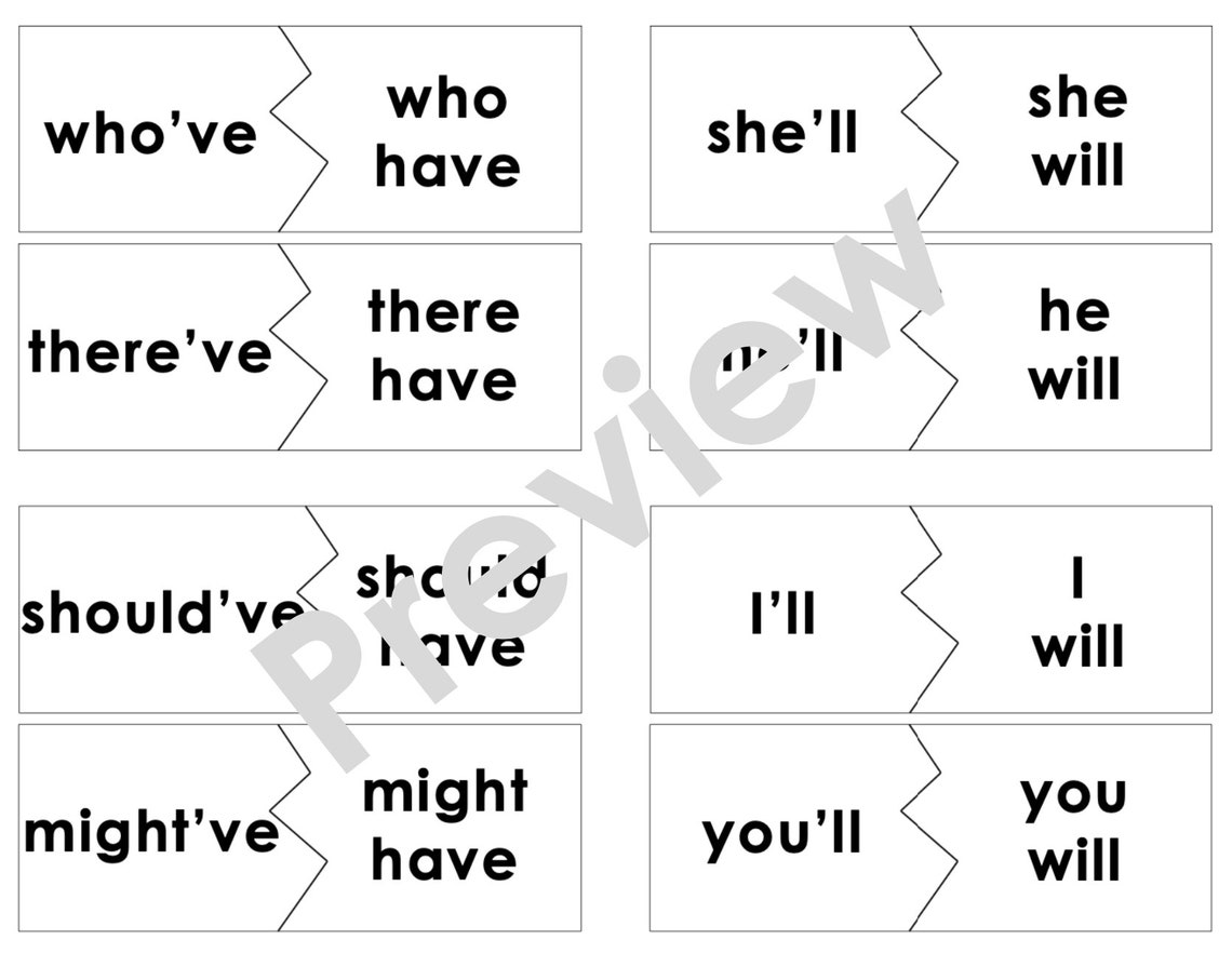 Contraction Puzzles - Grammar Activities - Etsy