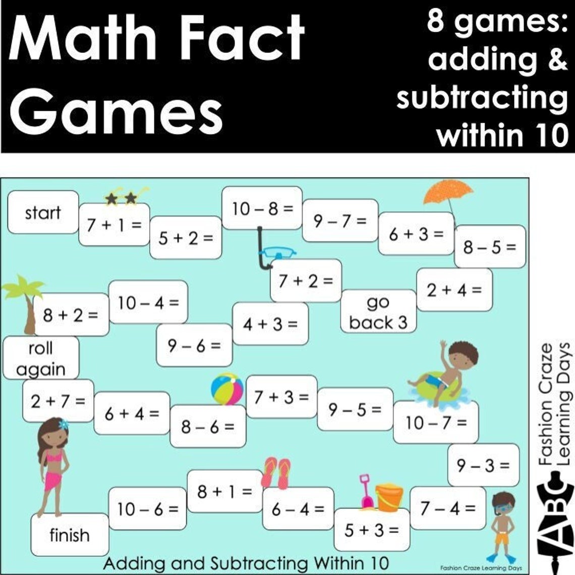 Math Fact Practice for K-2 Addition Games and Subtraction Games - Etsy