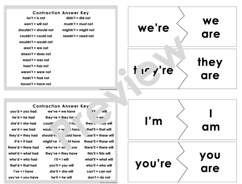 Contraction Puzzles - Grammar Activities - Etsy