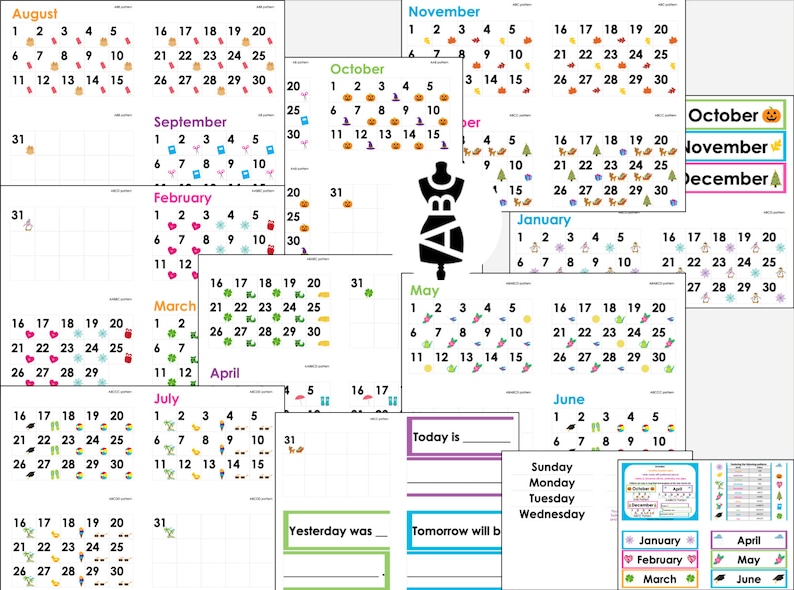 Classroom Calendar for K-1 Featuring a New Pattern for Each - Etsy