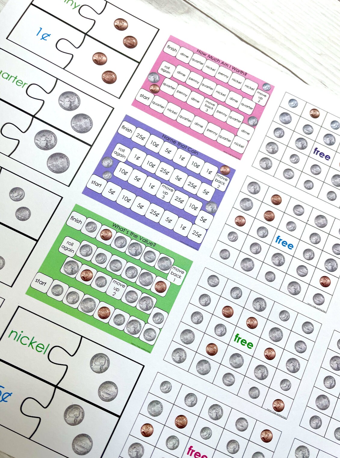 Coin Activities & Games With Names Values Penny, Nickel, Dime, Quarter ...