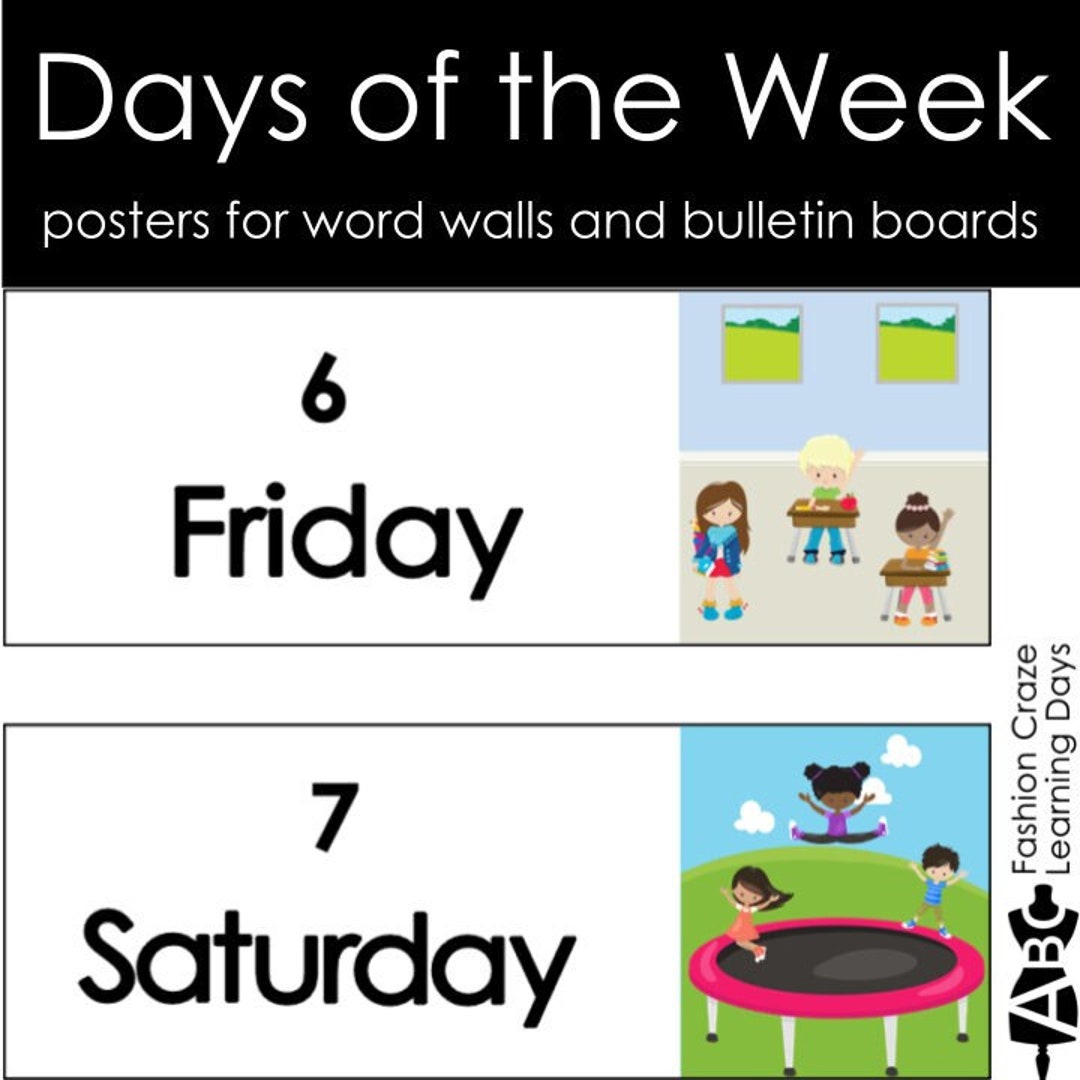 Days of the Week Posters Days of the Week Classroom Decor - Etsy