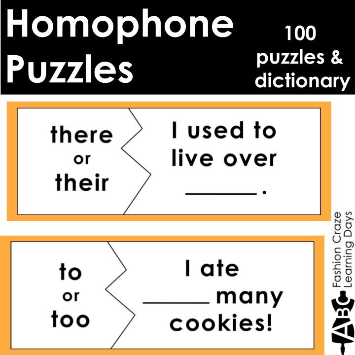 Homophones Puzzles - Grammar Activities - Etsy