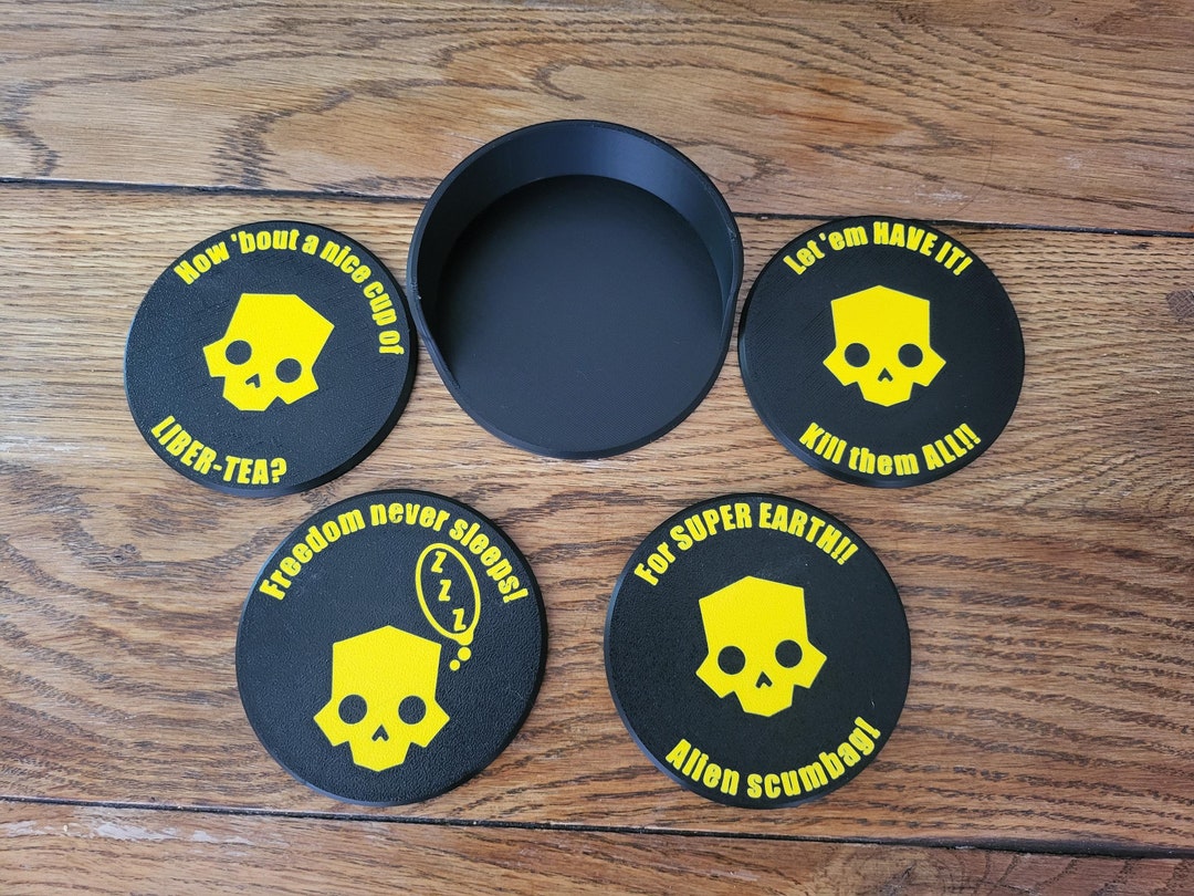 Set of 4 Helldivers 3D Printed Coasters With Holder – Unique Gamer Drinkware Set - Etsy