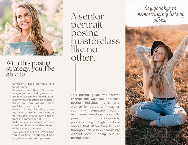 Senior Portrait Posing PDF Guide Photography Course Guide - Etsy