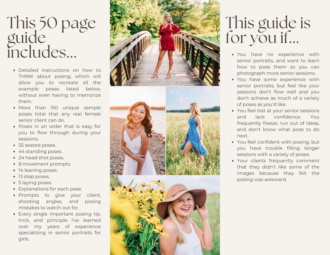 Senior Portrait Posing PDF Guide, Photography Course Guide, Education ...