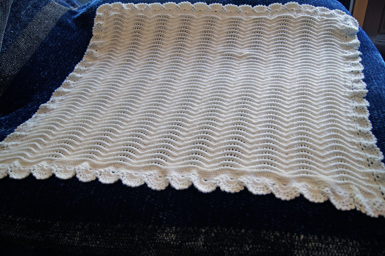 White Wave Crochet Baby Blanket, Christening or Baptism Blanket - Etsy