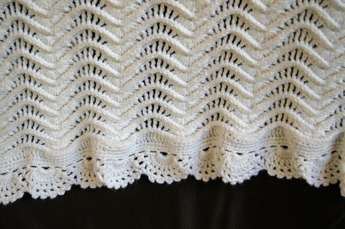 White Wave Crochet Baby Blanket, Christening or Baptism Blanket - Etsy