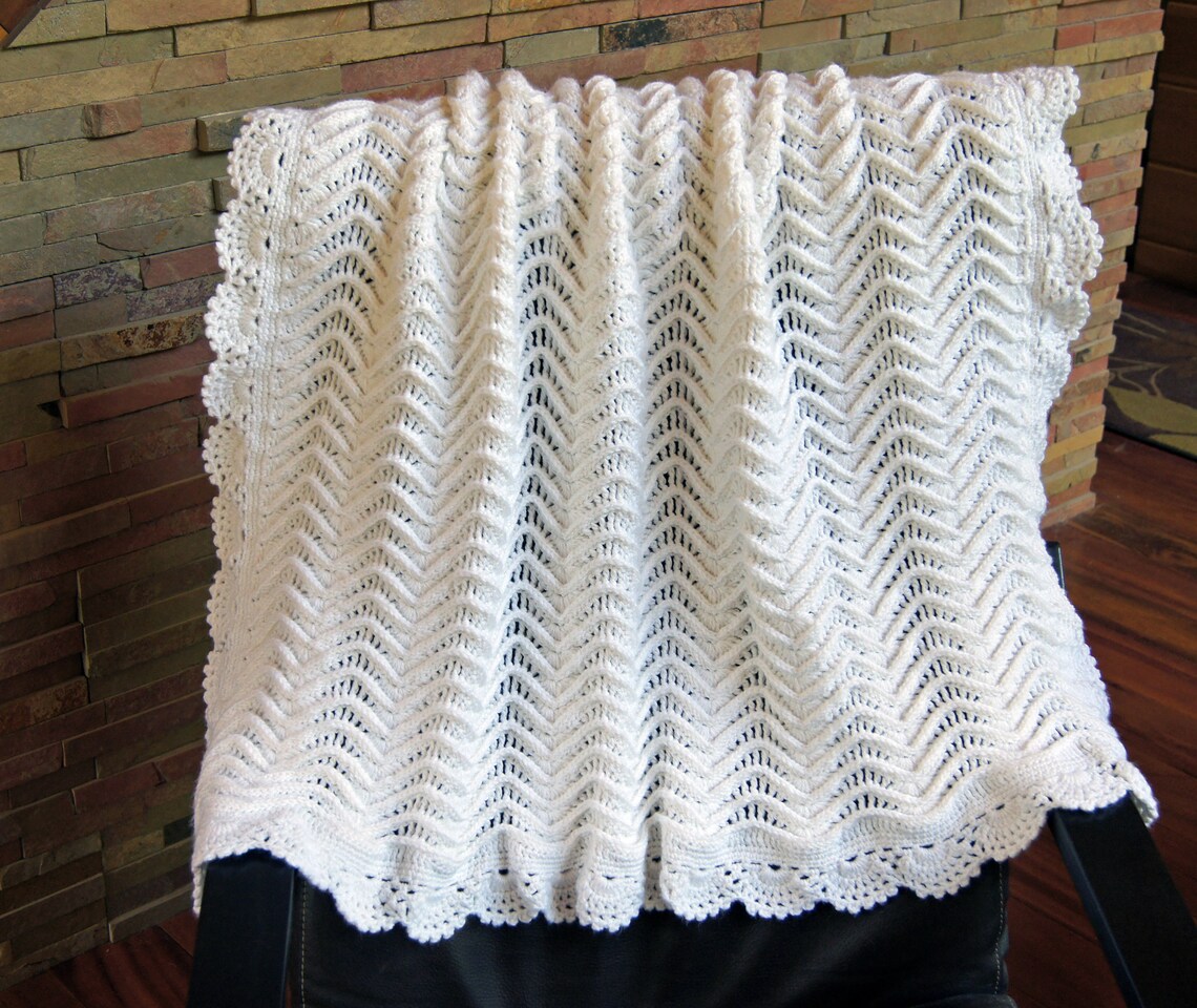 White Wave Crochet Baby Blanket Christening or Baptism | Etsy