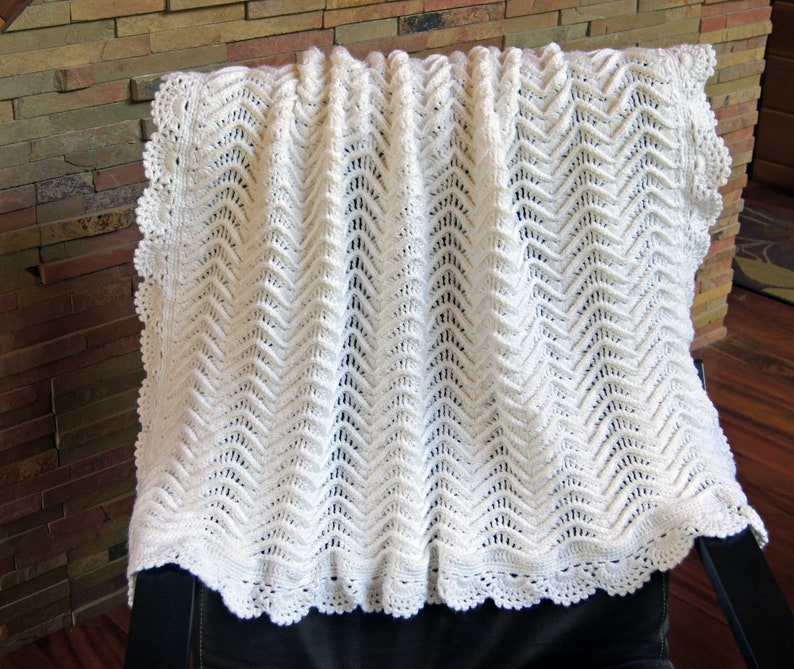 White Wave Crochet Baby Blanket Christening or Baptism | Etsy