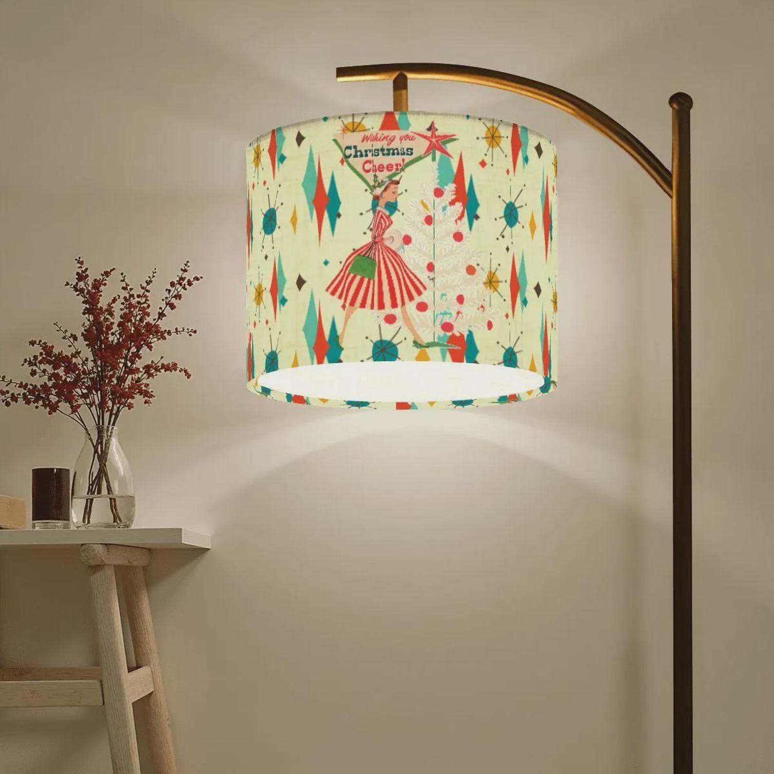 Retro Christmas Arc Lampshade Vintage Holiday Decor Mid Century Modern ...