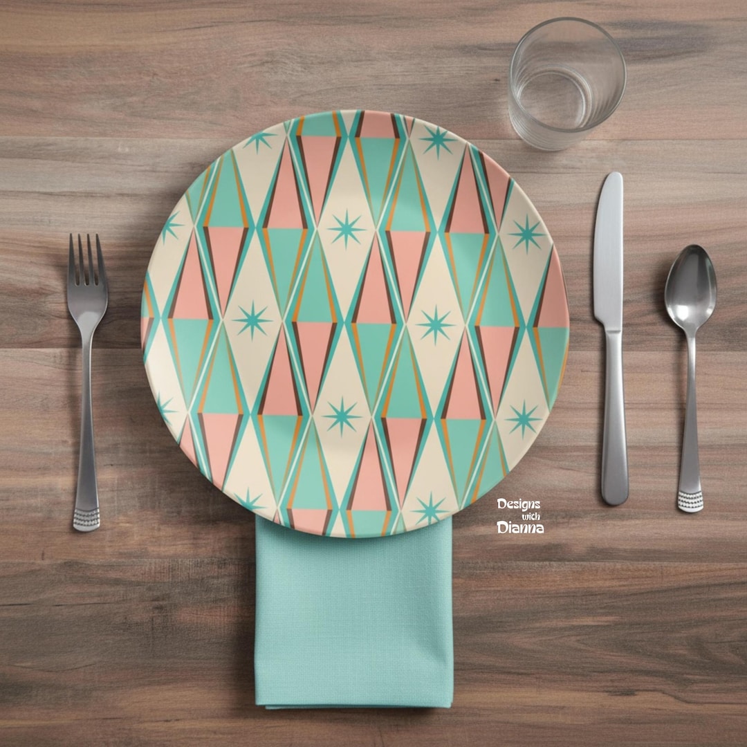Mid Mod Atomic Starburst Plate 50s Vintage Mid Century Modern Lime ...