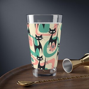 Atomic Cat Drinking Glasses, Mid Century Modern Pint Glass, MCM Cat ...