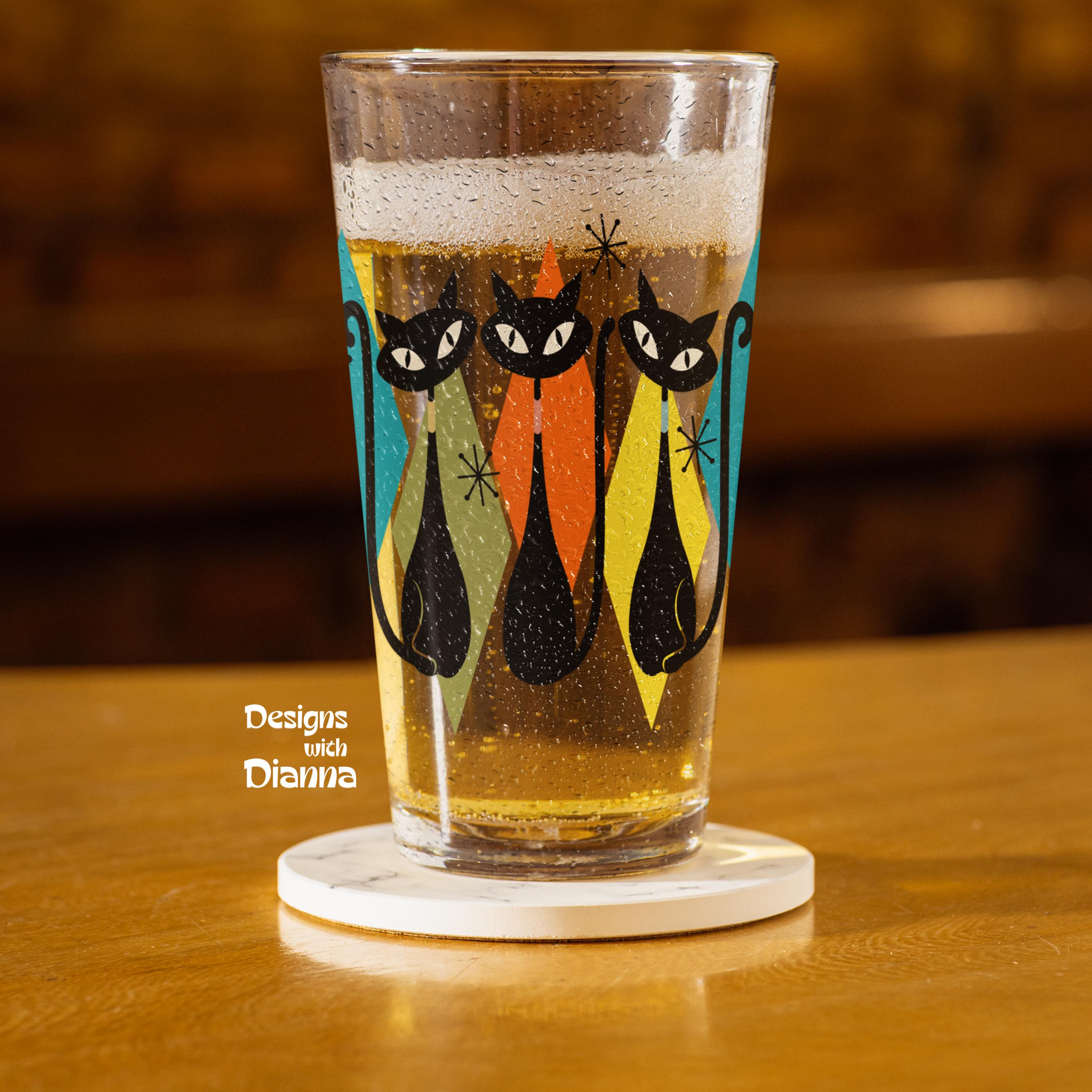 Atomic Cat Glasses MCM Retro Cocktail Glassware Set Mid Century Modern ...