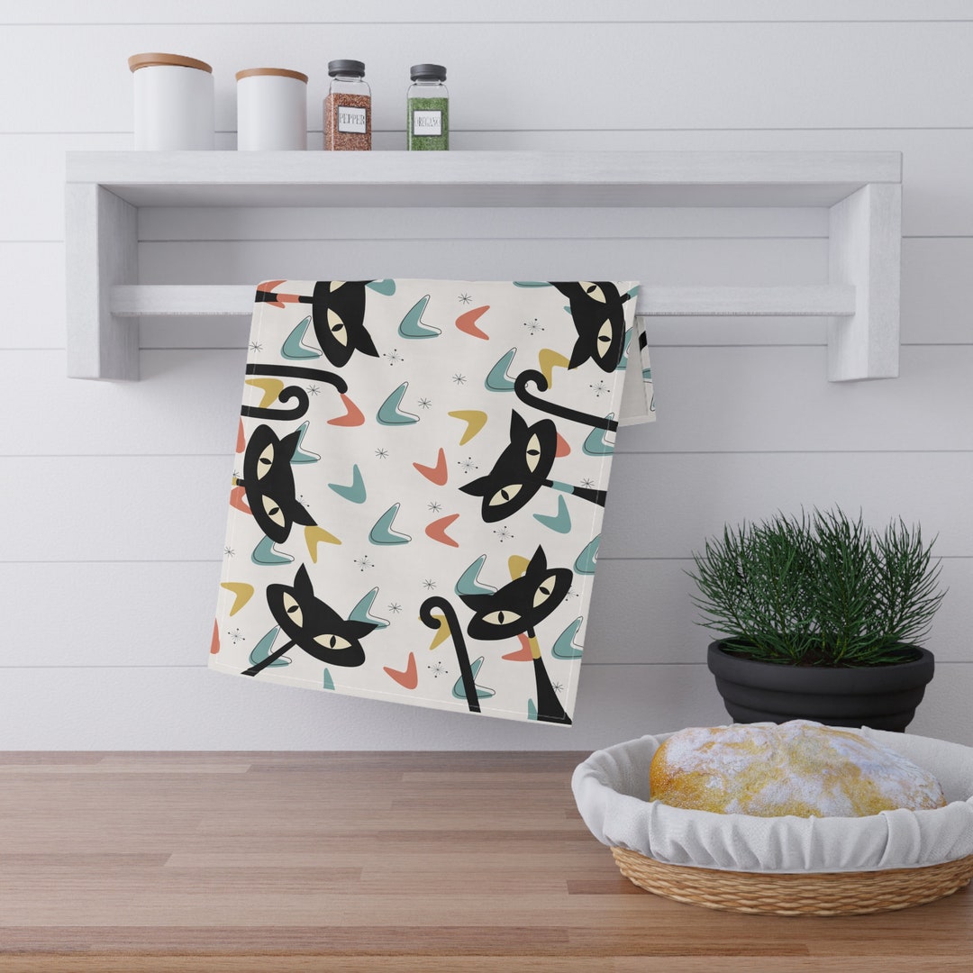Atomic Cat Dish Towel, Atomic Cat Tea Towel, Retro Atomic Home Gift, Atomic Cat Kitsch, Atomic ...
