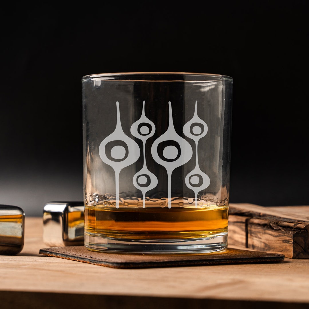 Atomic Etched Barware Glass, Mid Century Modern Engrave Cocktail ...