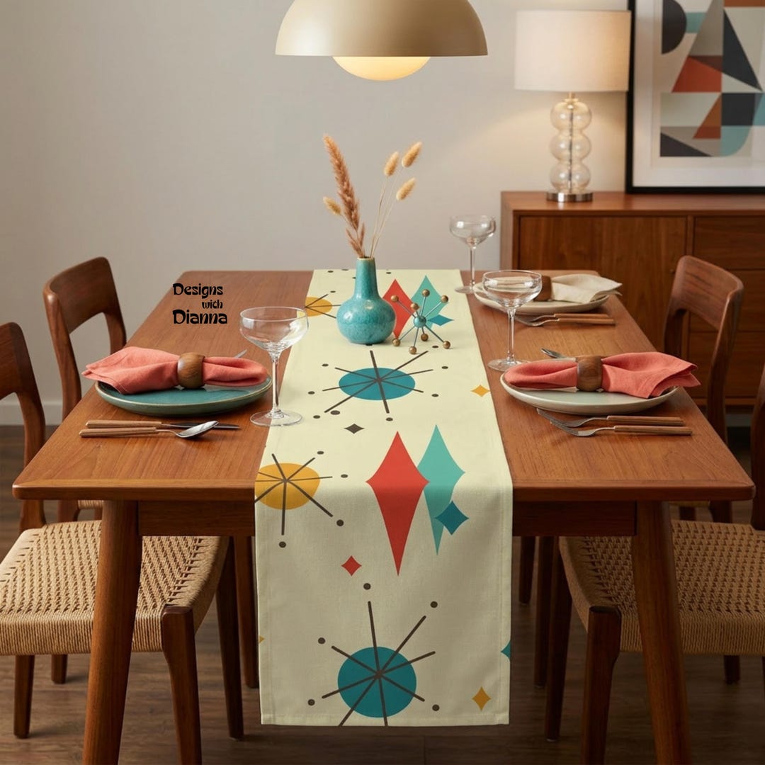 Mid Century Modern Geometric Table Runner Retro MCM Kitchen Dining ...