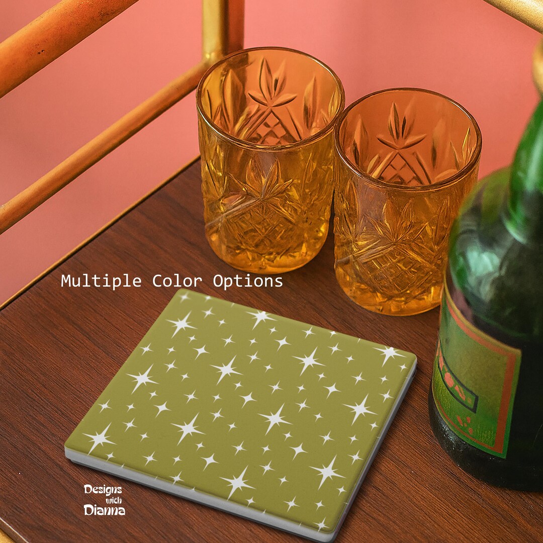 Mid Century Modern Set of 4 Stone Coasters Atomic Starburst Square ...