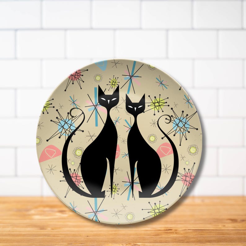 Atomic Cat Dinner Plate Mid Century Atomic Kitschy Cat Dinnerware Retro ...