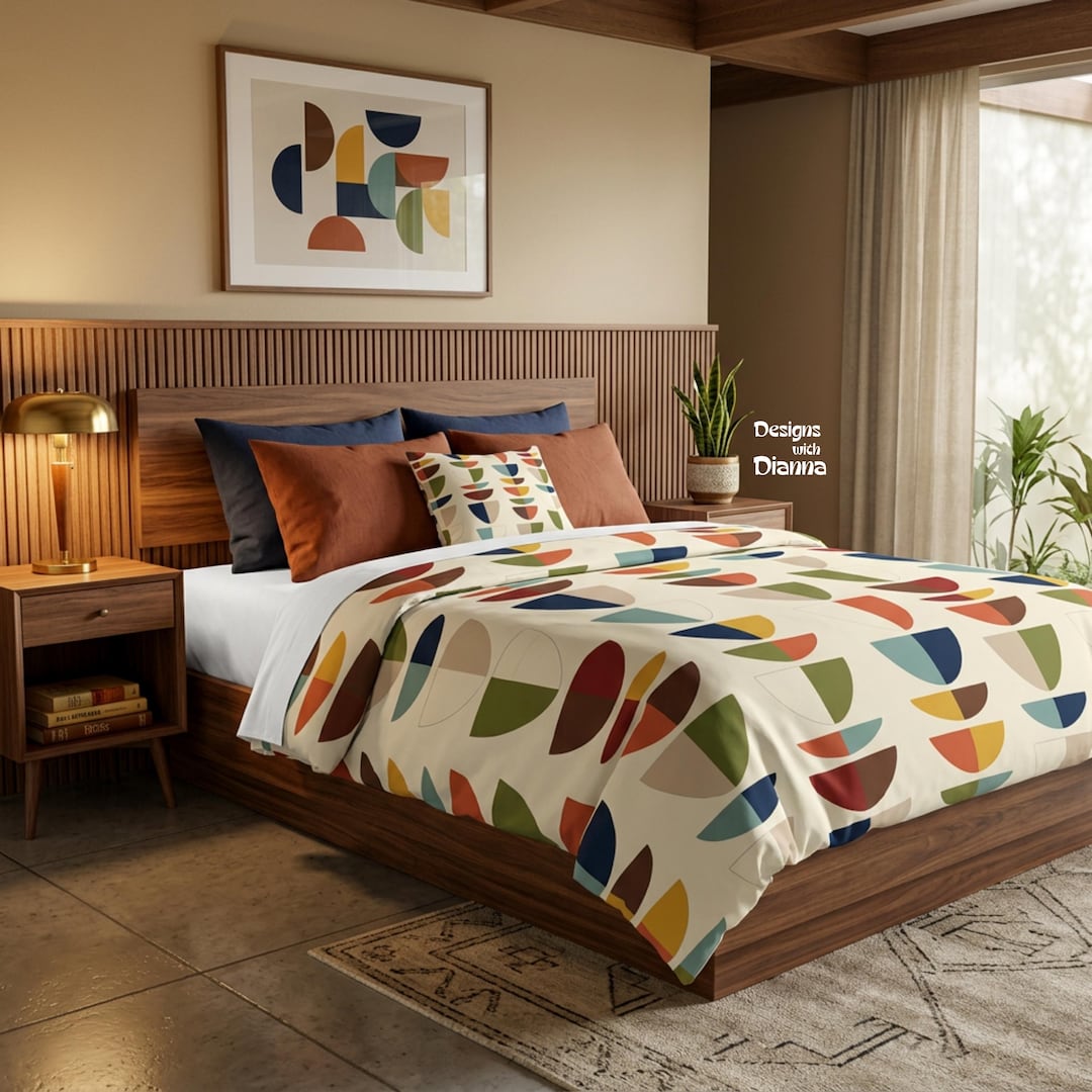 Mid Century Modern Duvet Cover Geometric Bedding Retro MCM Bedding Set ...