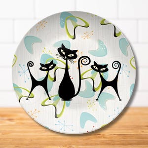 Atomic Cat Dinner Plate Mid Century Atomic Kitschy Cat Dinnerware Retro 60s Kitchen Decor Unique ...