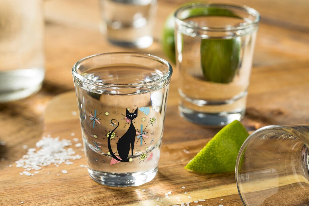 Atomic Cat Shot Glass Mid Century Modern Barware Atomic Cat Glassware ...