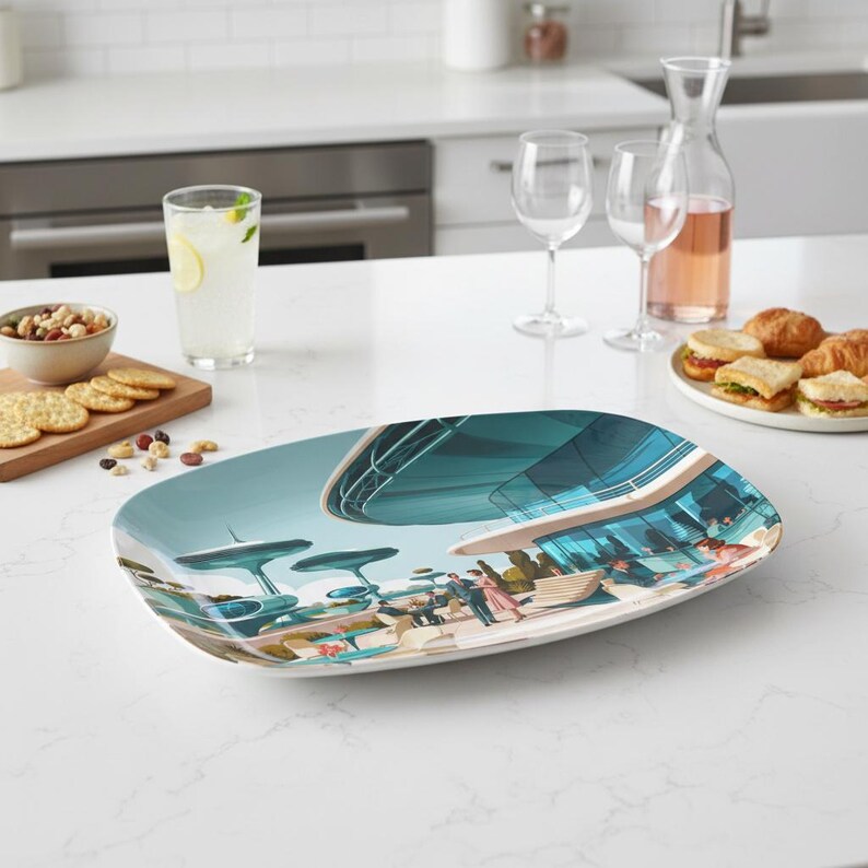 Mid Century Modern Atomic Art Platter – Space Age Tray With Futuristic ...