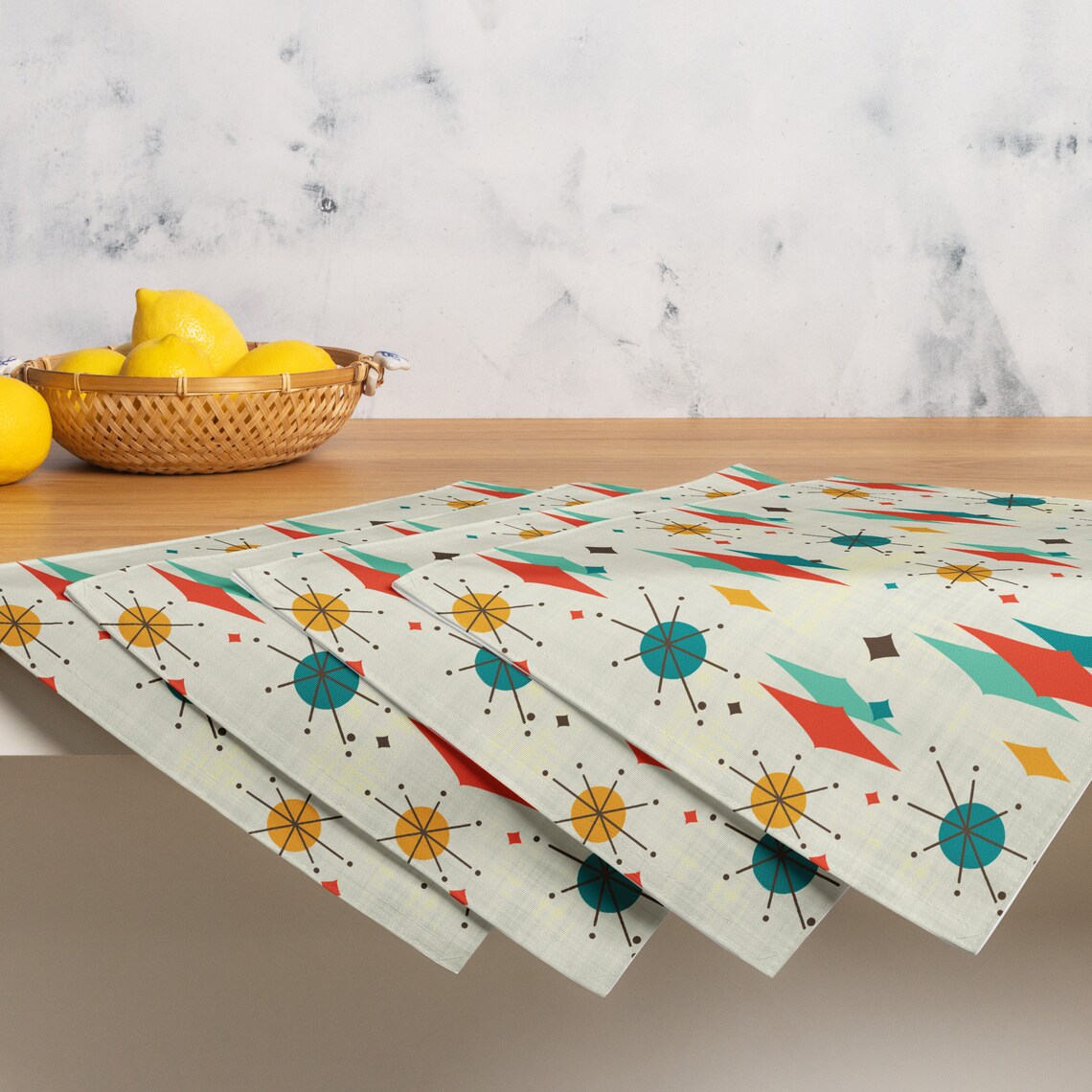 Mid Century Modern Atomic Placemats Set of Four, Retro Tablet Setting ...