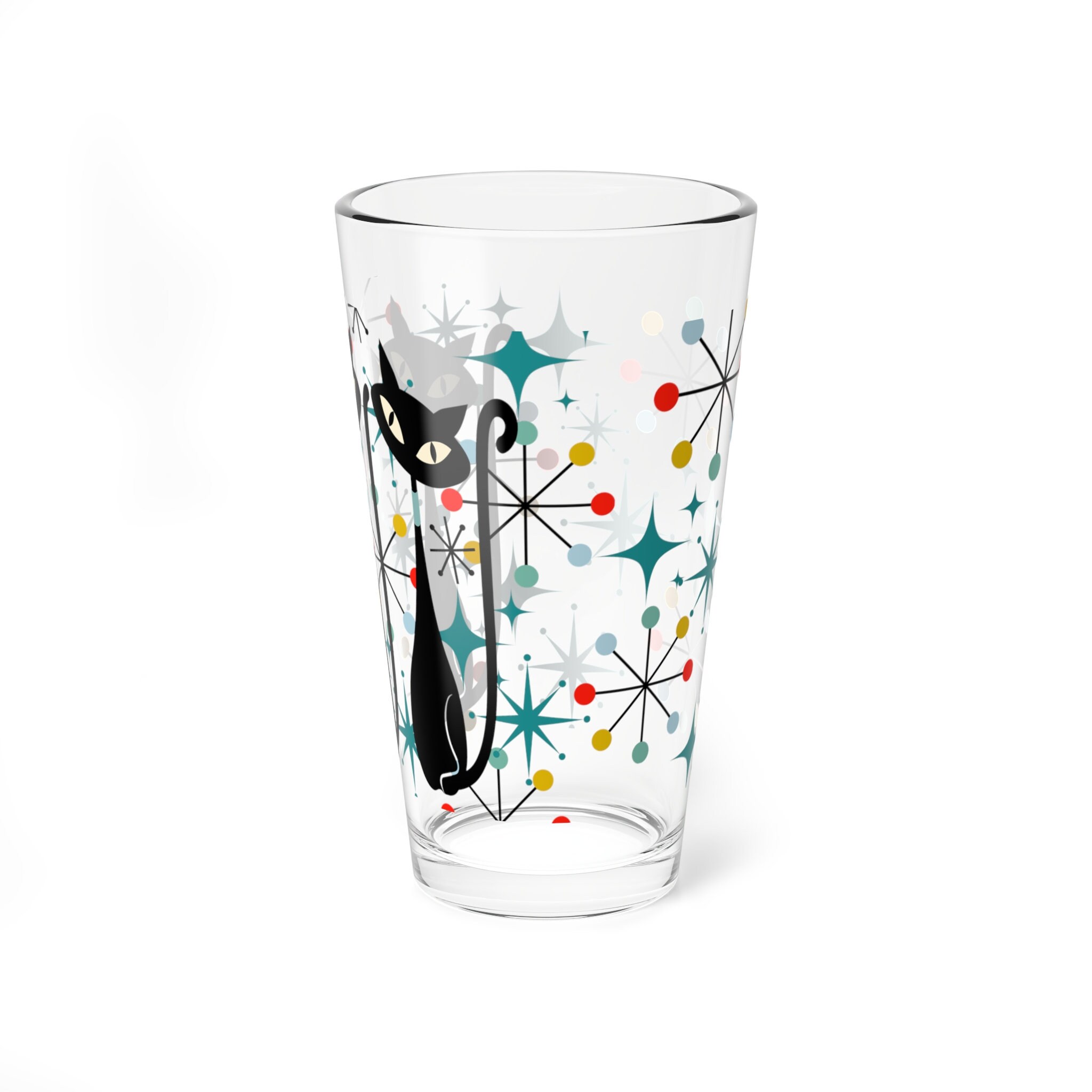 Atomic Kitschy Black Cat Pint Glass, 16oz Mid Century Modern Retro Beer ...
