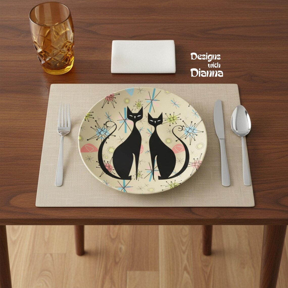Atomic Cat Dinner Plate Mid Century Atomic Kitschy Cat Dinnerware Retro ...