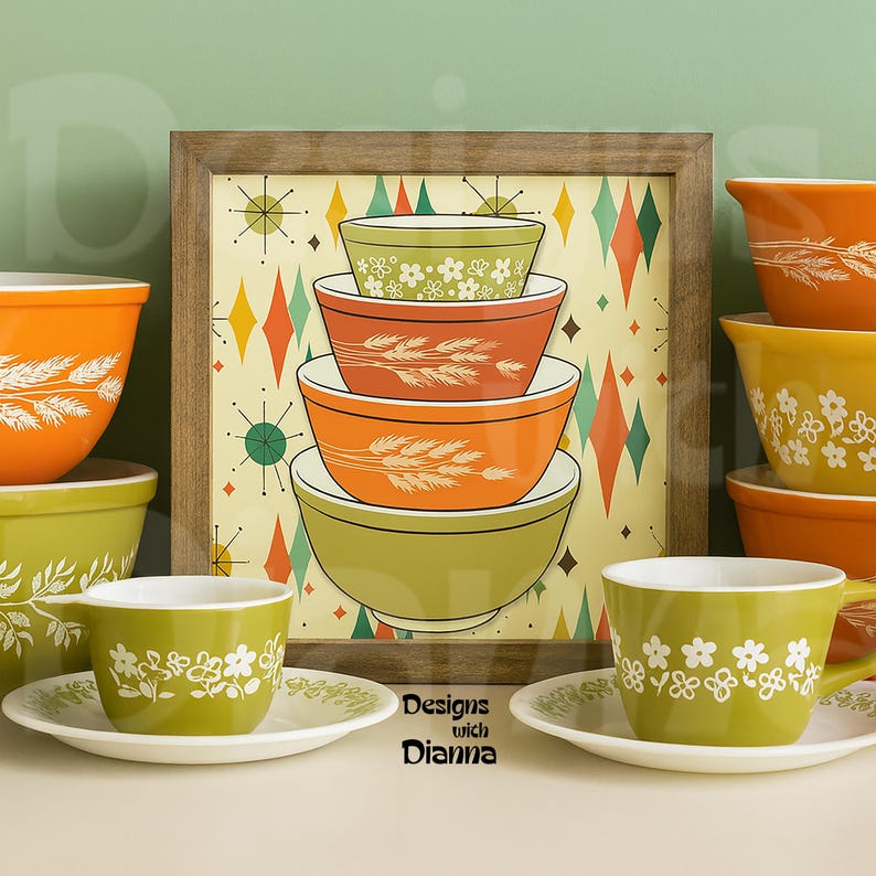 Pyrex Autumn Harvest Framed Artwork Vintage Pyrex Crazy Daisy Fall ...