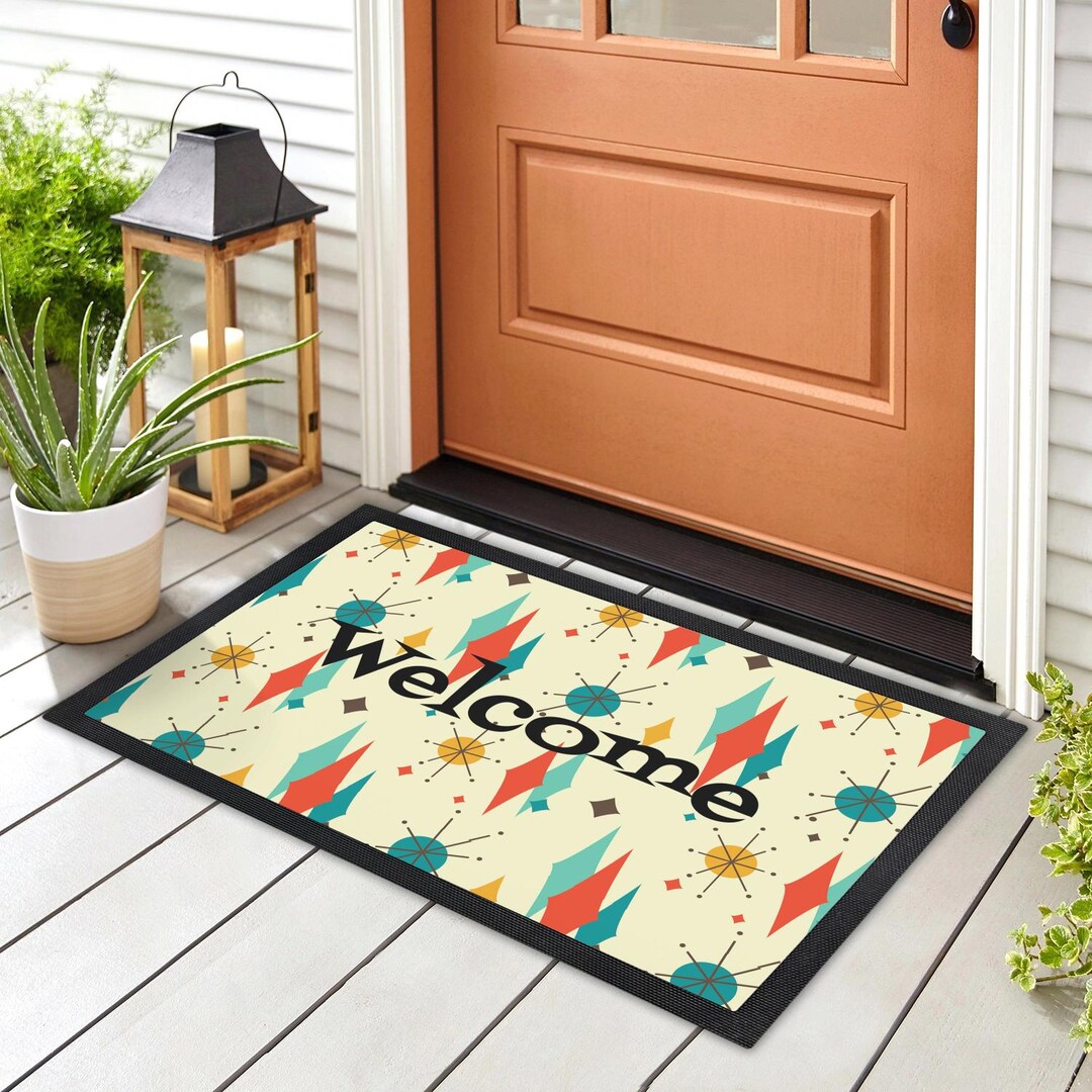 Mid Century Modern Doormat Atomic Cat Door Mat 1950s Inspired Welcome ...