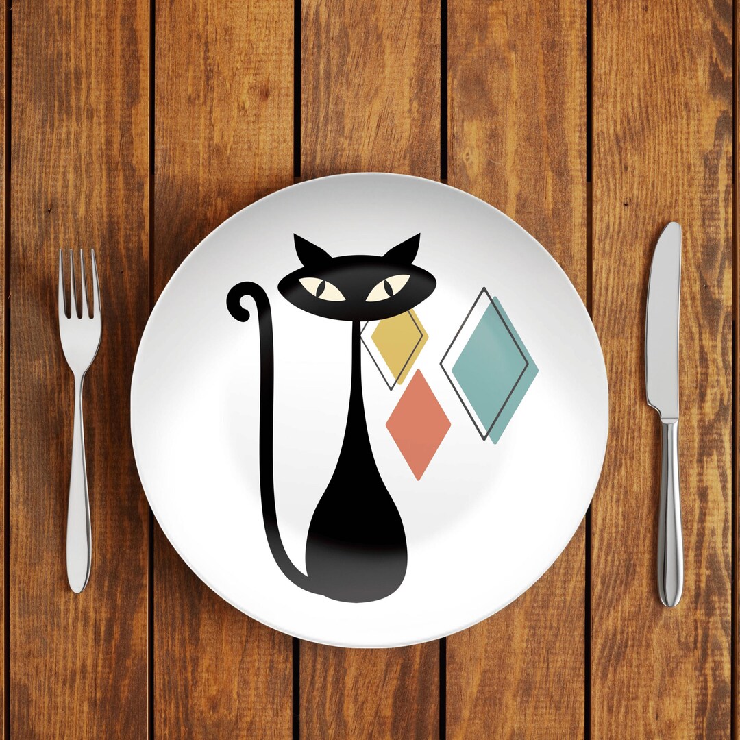 Atomic Cat Dinner Plate With Starbursts, Retro Atomic Cat Dinnerware ...