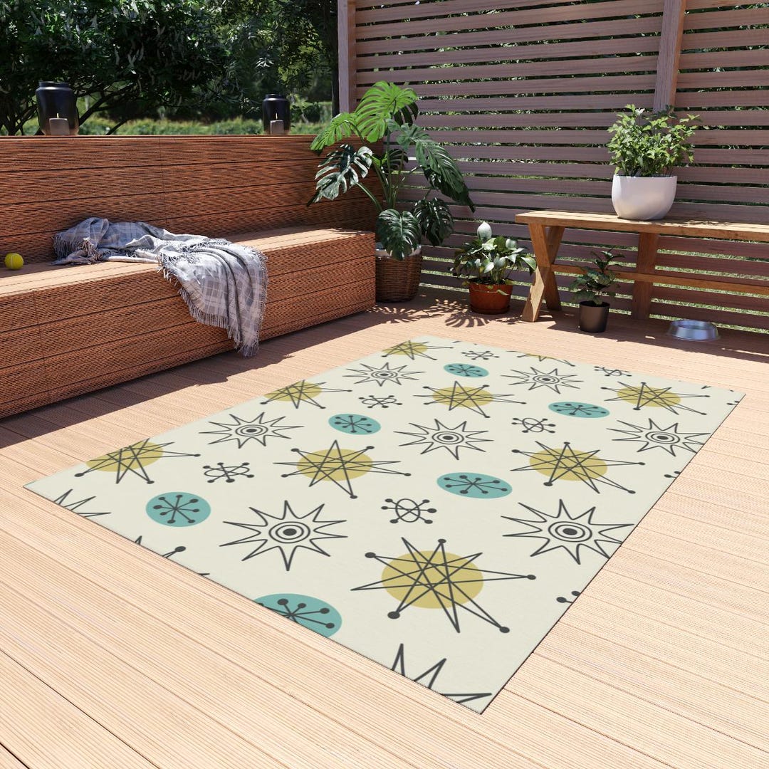 Mid Century Modern Atomic Starburst Indoor Outdoor Rug Lime Cream Green ...