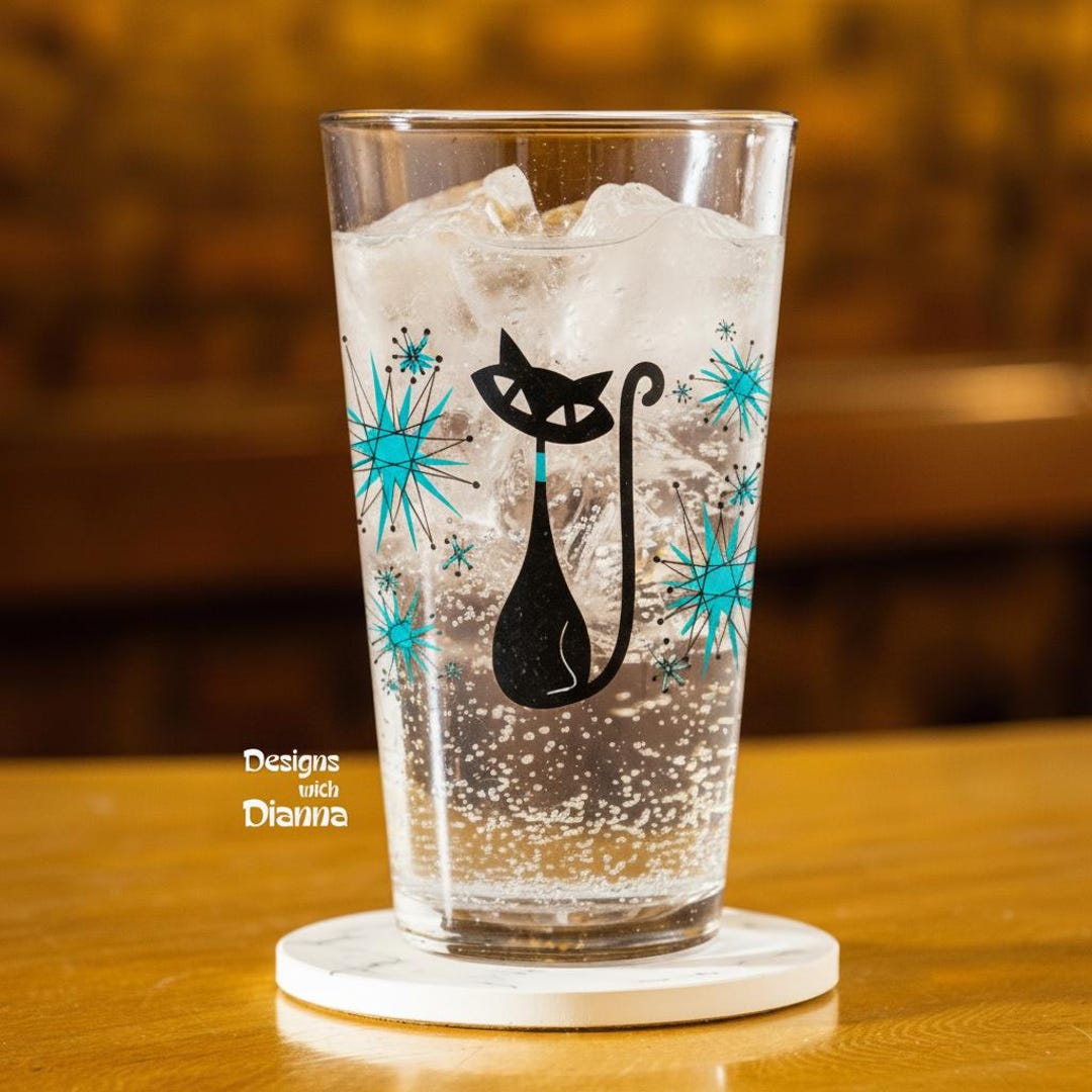 Atomic Cat Glasses MCM Retro Cocktail Glassware Set Mid Century Modern ...