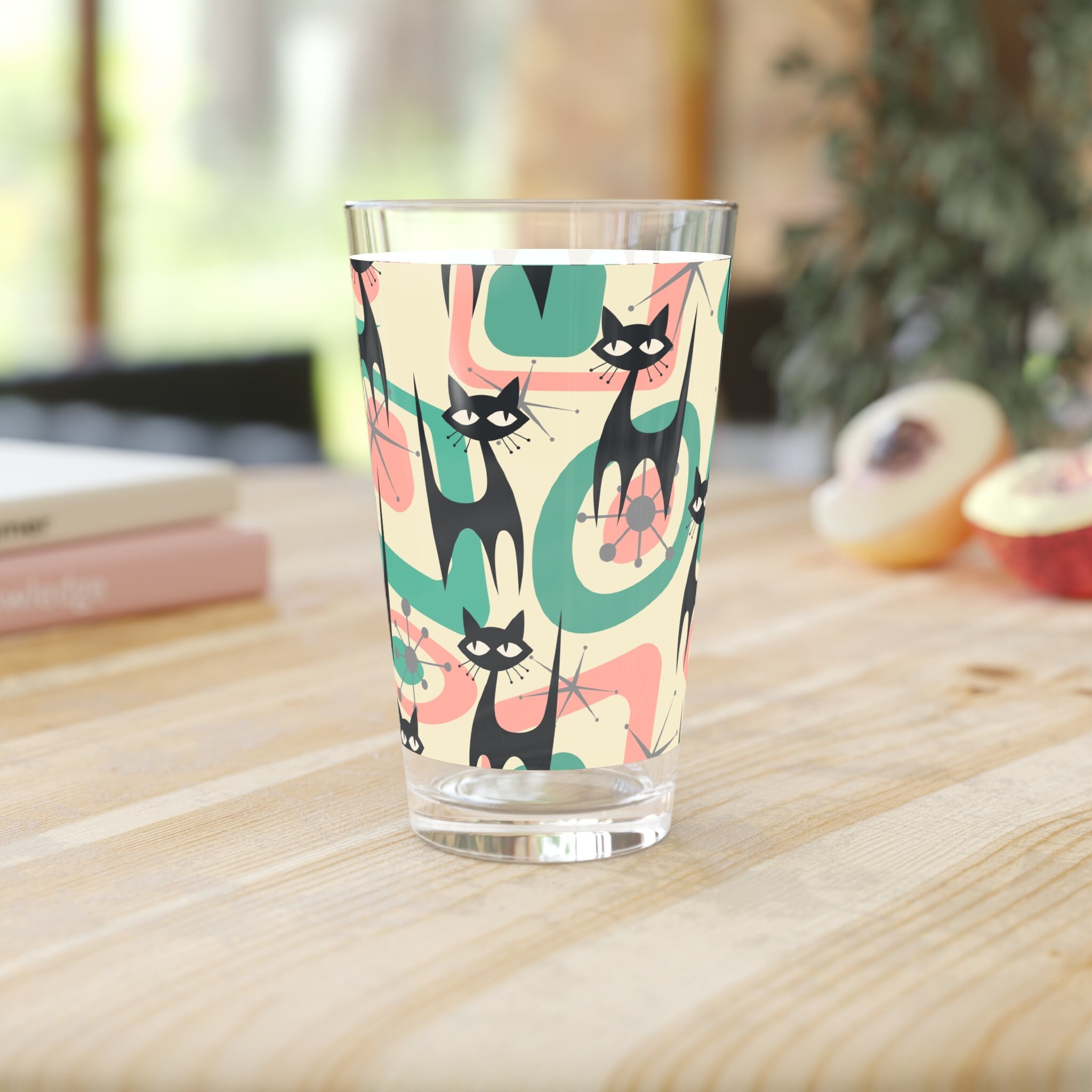Atomic Cat Glassware MCM Cat Drinking Glasses Black Cat Mid Century ...