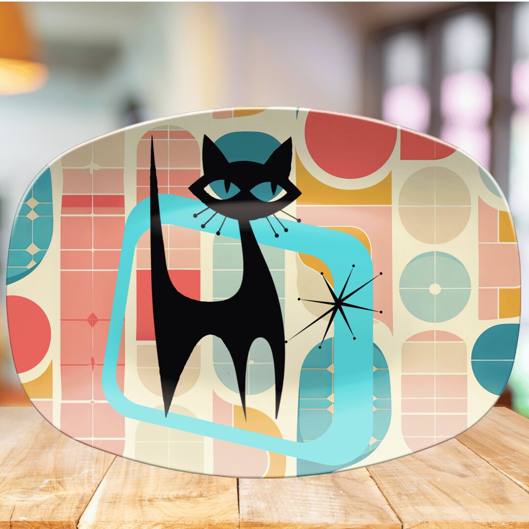 Atomic Cat Serving Tray Atomic Kitty Cat 60S Retro Geometric Pink ...