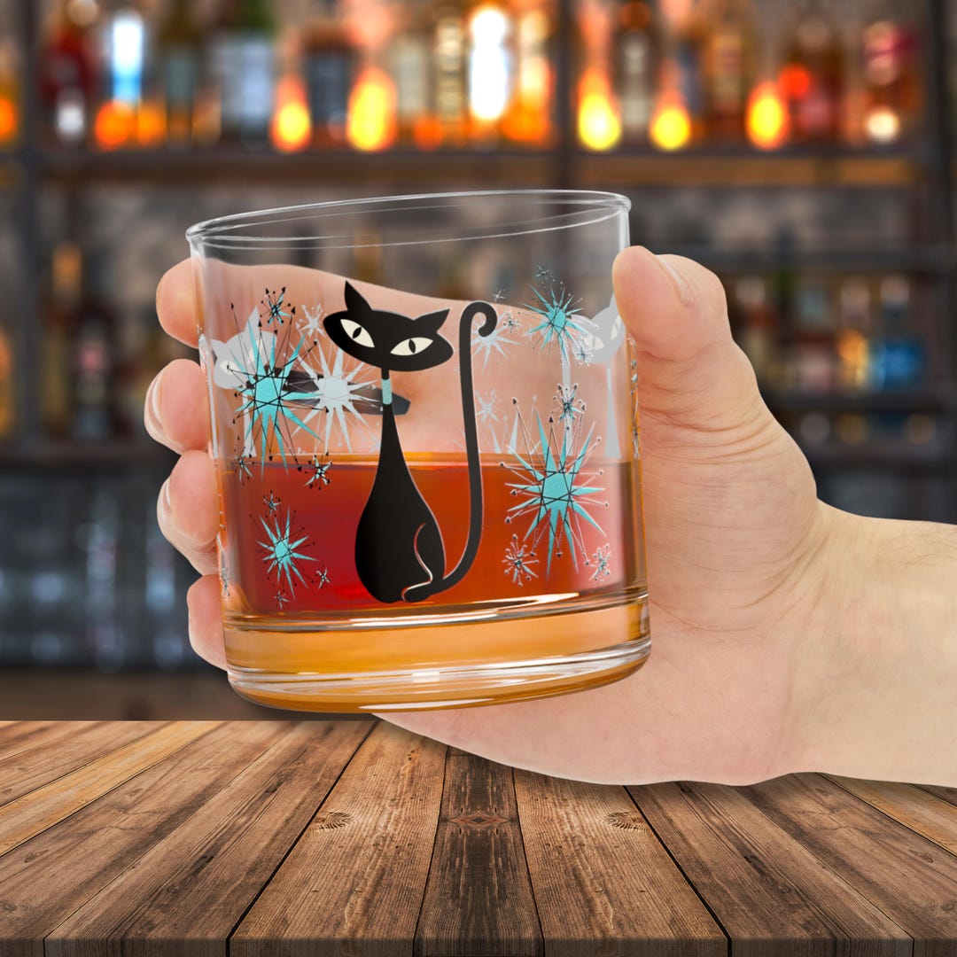 Atomic Cat Whiskey Bar Glass Atomic Starburst Whiskey Glass Retro Mid ...