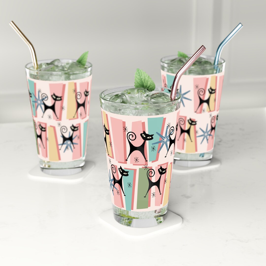 Atomic Cat Glassware MCM Cat Drinking Glasses Black Cat Mid Century ...